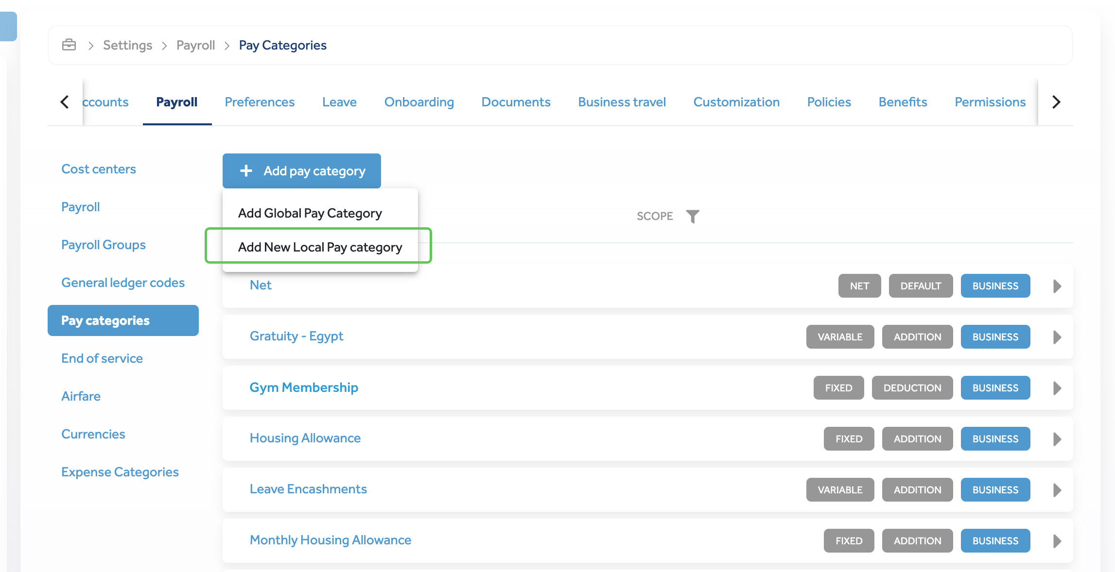 Creating local pay categories – Yomly